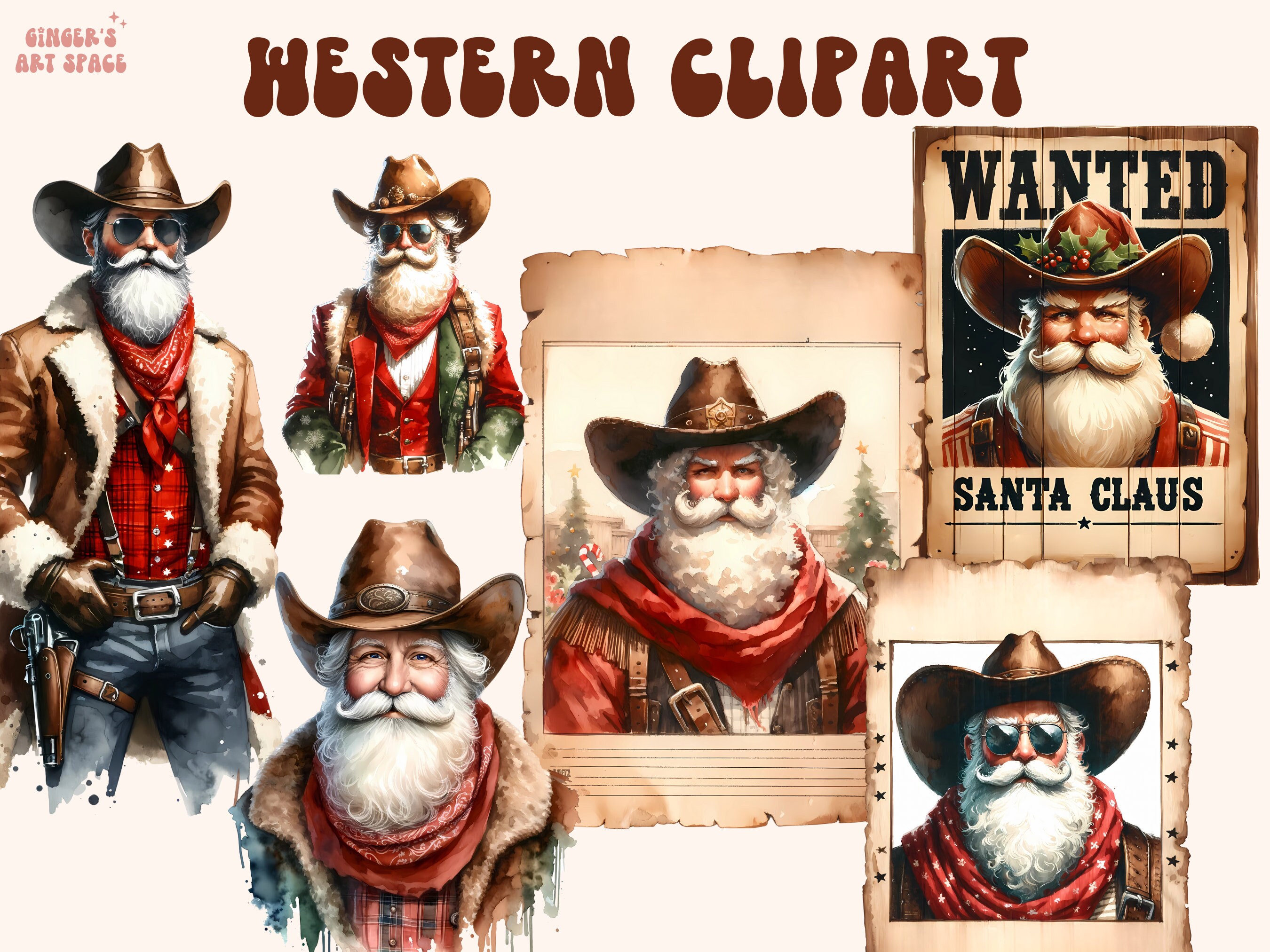 Rustic Western Christmas Clipart, Vintage Christmas Design Bundle, Wild ...