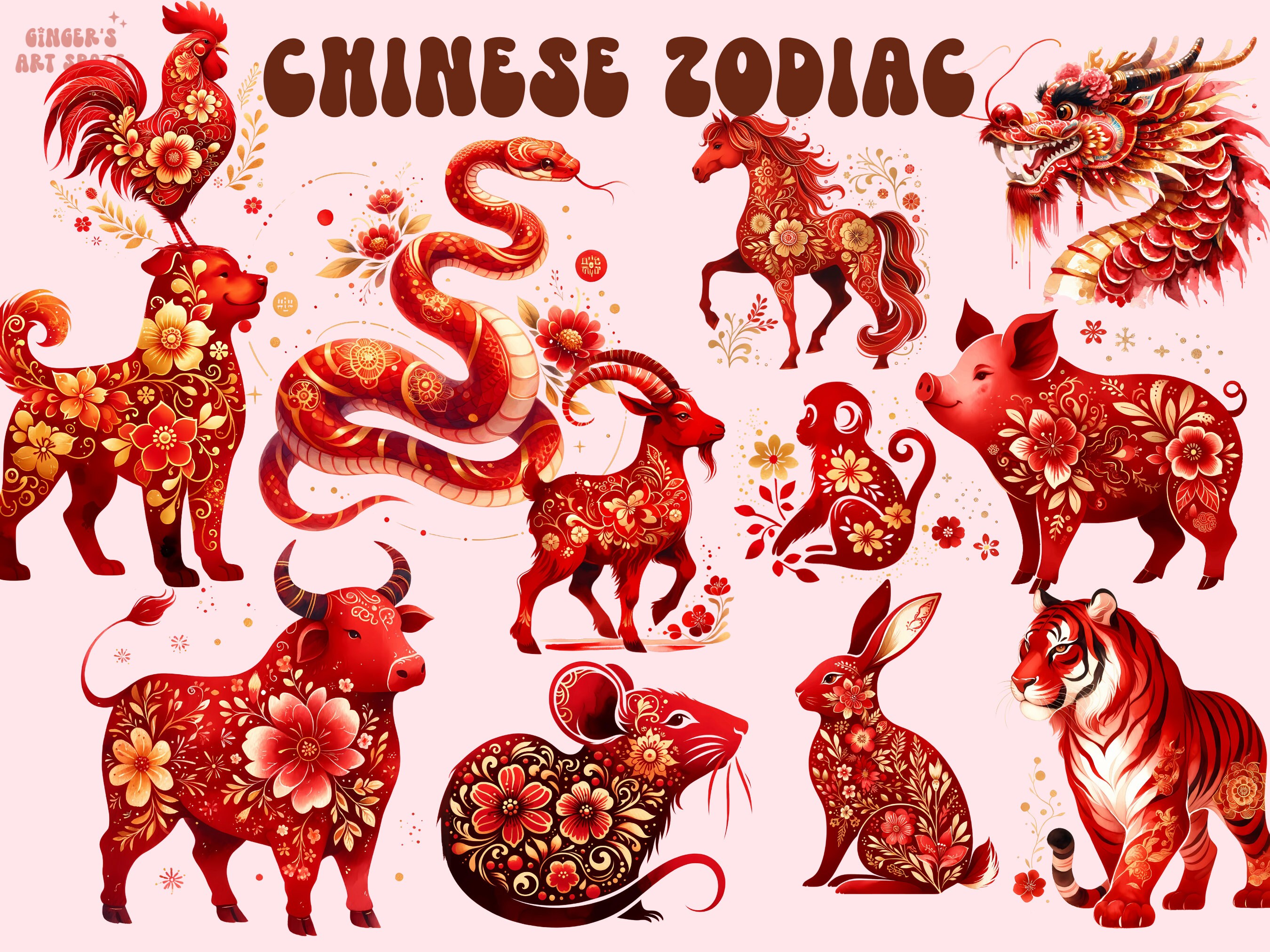 Lunar New Year Clipart, Chinese Zodiac Clipart, Chinese New Year ...