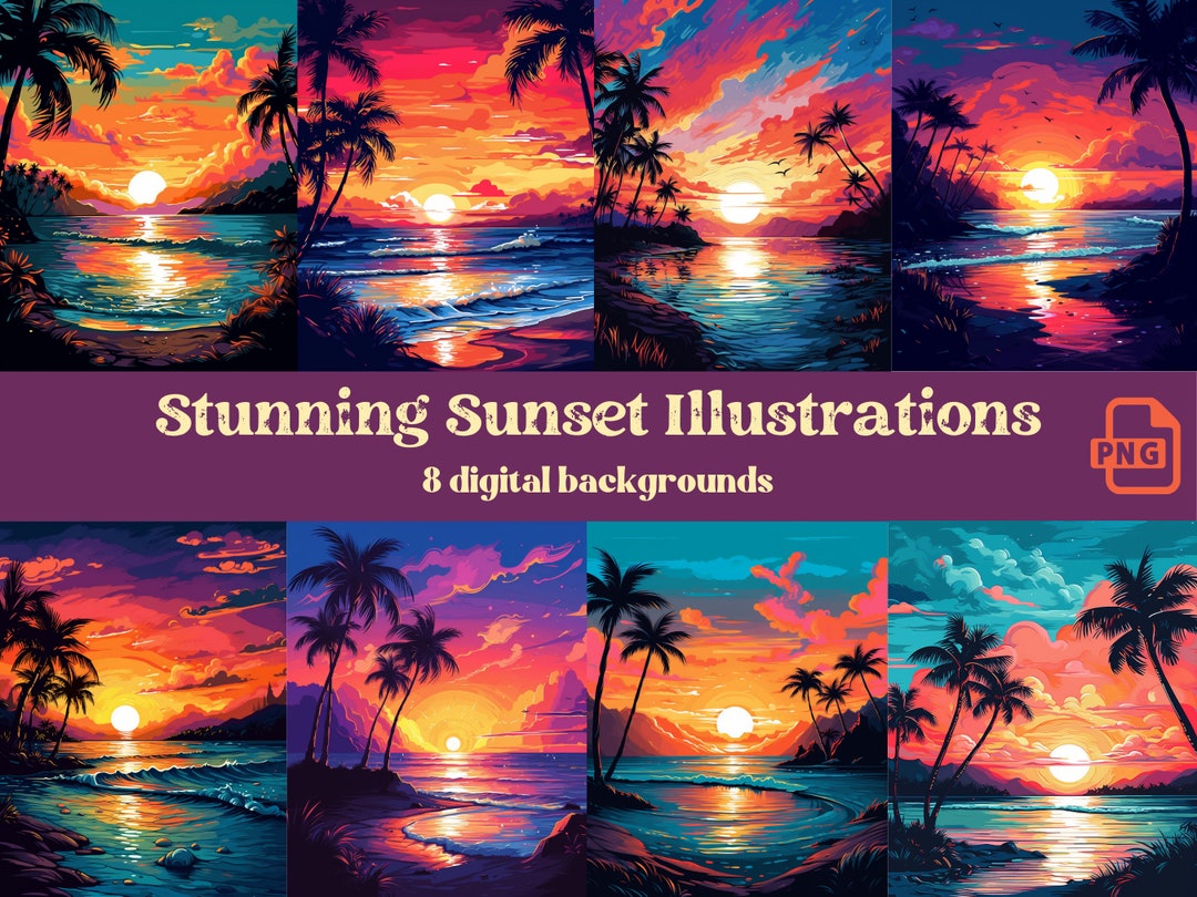 Tropical Beach Sunset Sublimation, Sunset Design Bundle, Set of 8 ...