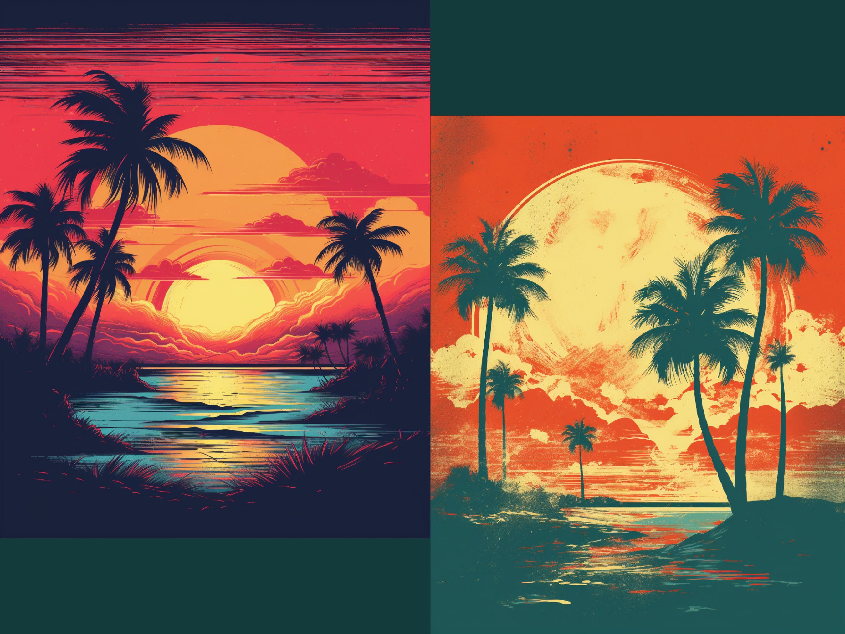 Retro Vintage Sunset, Vintage Sunset Design Bundle, Set of 8, Retro ...