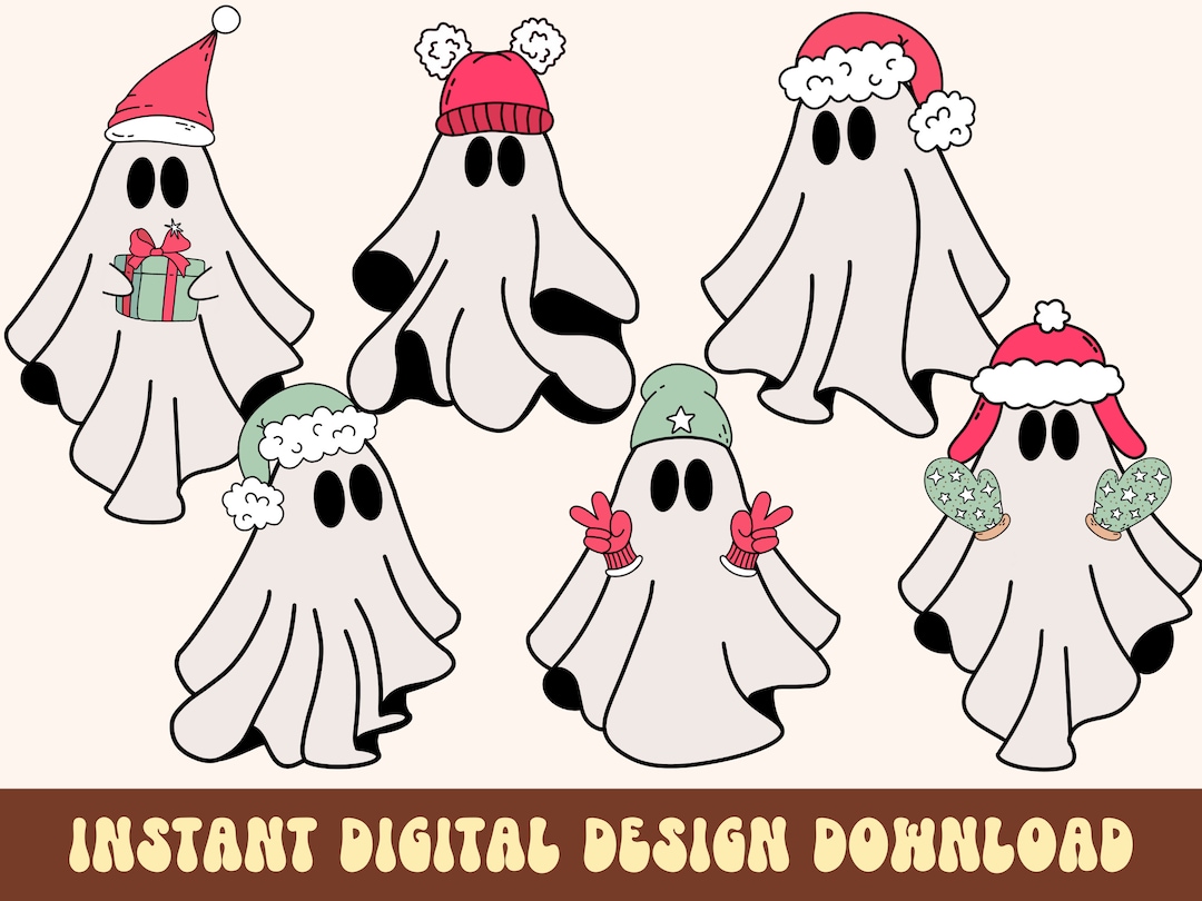 Christmas Ghost PNG, Jolly Ghosts Bundle, Christmas Hipster Ghost PNG ...