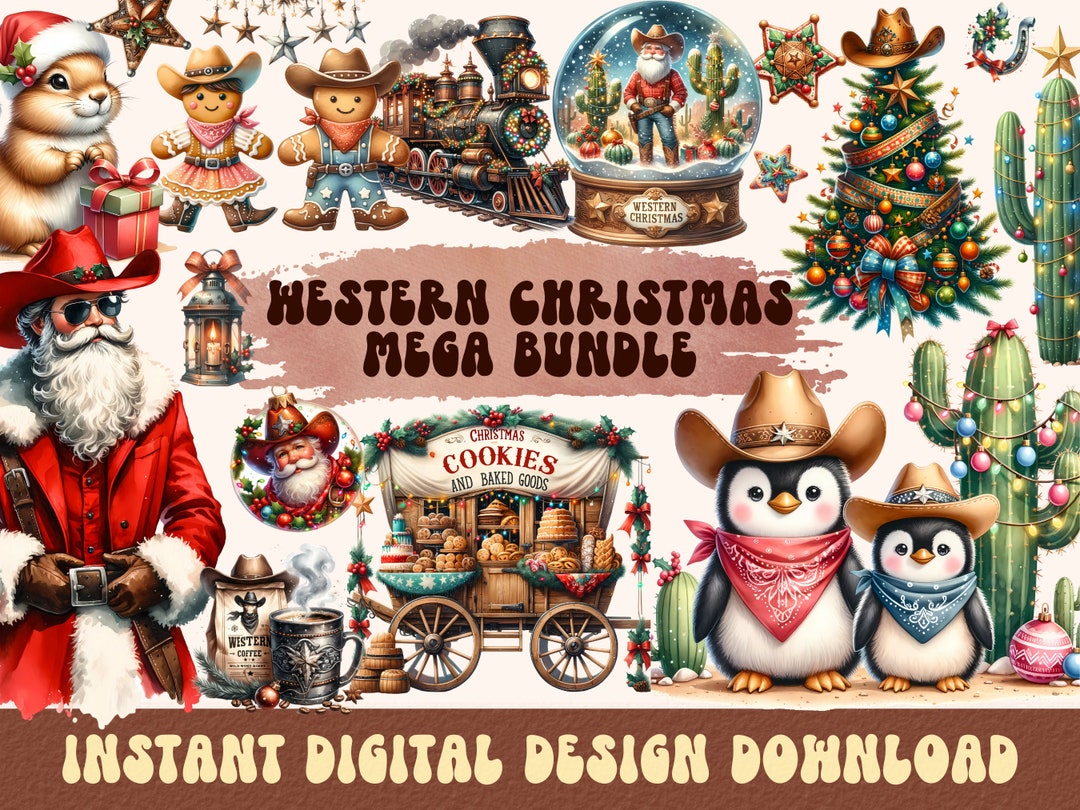 Western Christmas Clipart, Western Country Christmas Design Bundle ...
