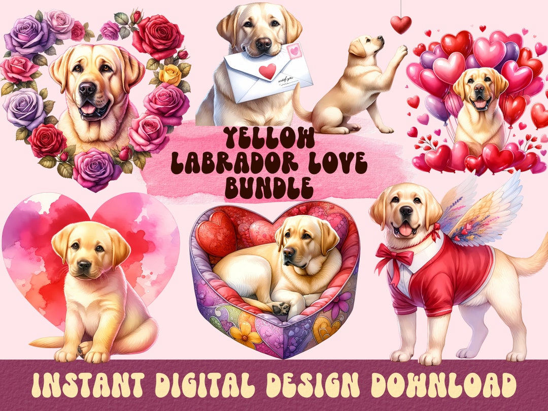 Yellow Lab PNG, Yellow Labrador Clipart Bundle, Watercolor Yellow Lab ...