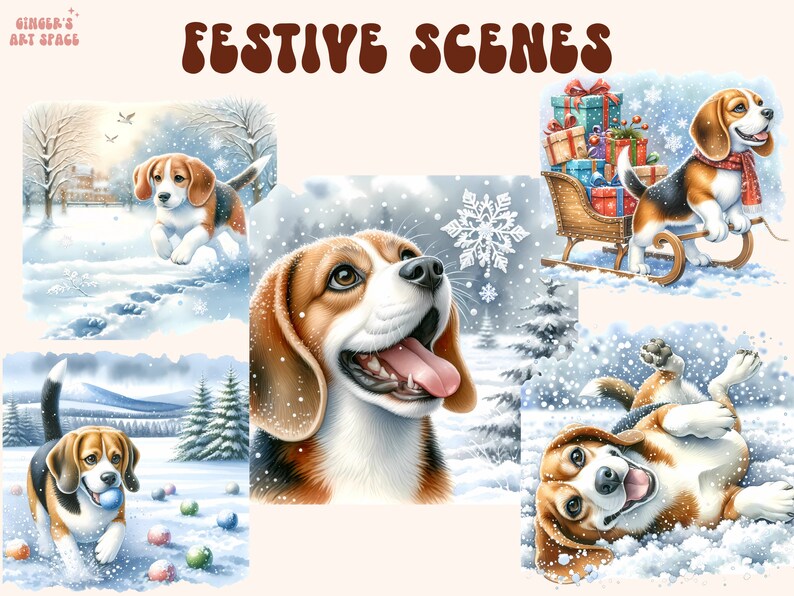 Beagle Clipart Bundle, Christmas Beagle PNG, Watercolor Beagle Clipart ...
