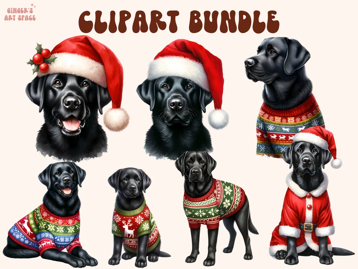 Black Lab PNG, Black Labrador Clipart Bundle, Watercolor Black Lab ...