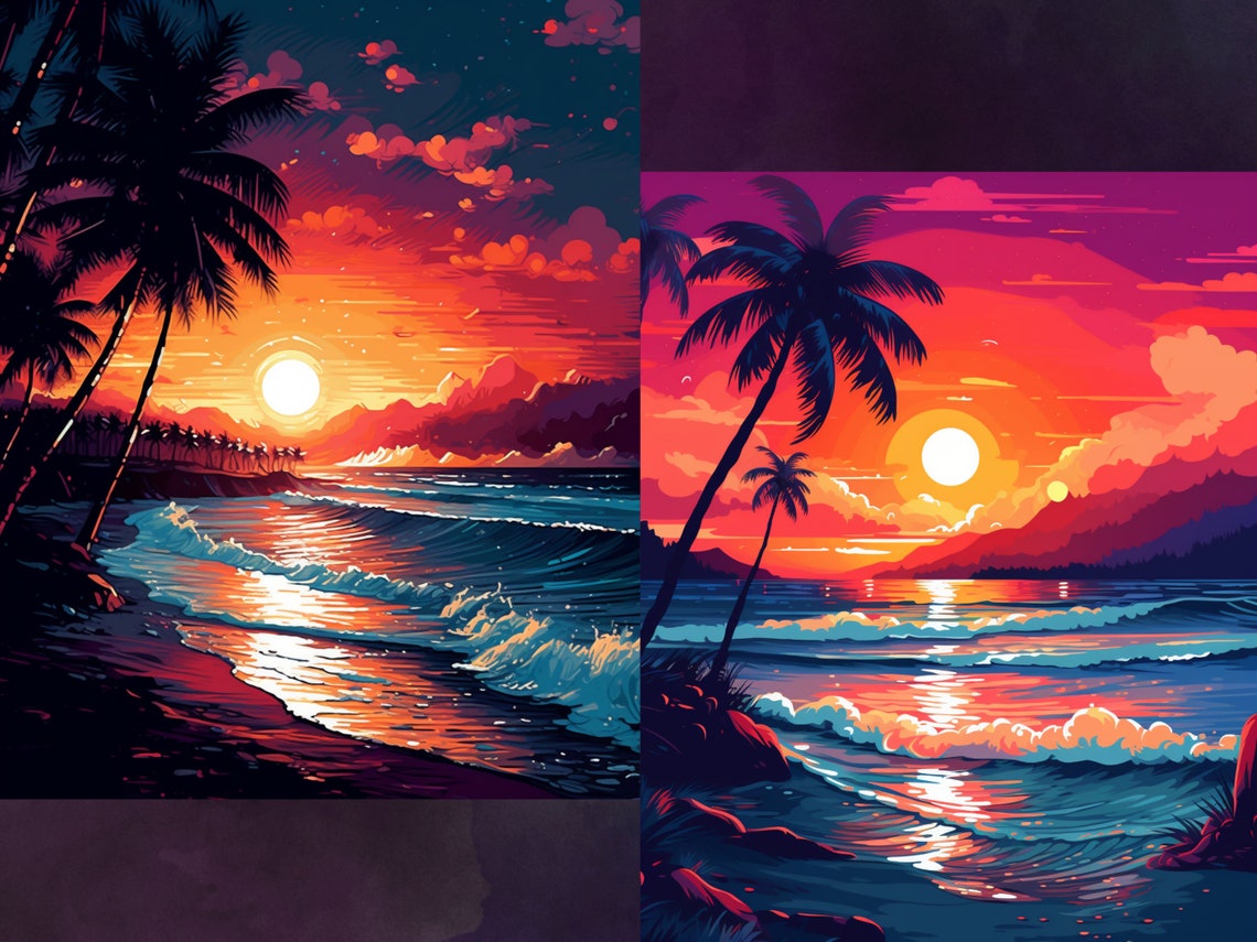 Sunset Design Bundle, Beach Sunset PNG, Vivid Sunset Design, Set of 8 ...