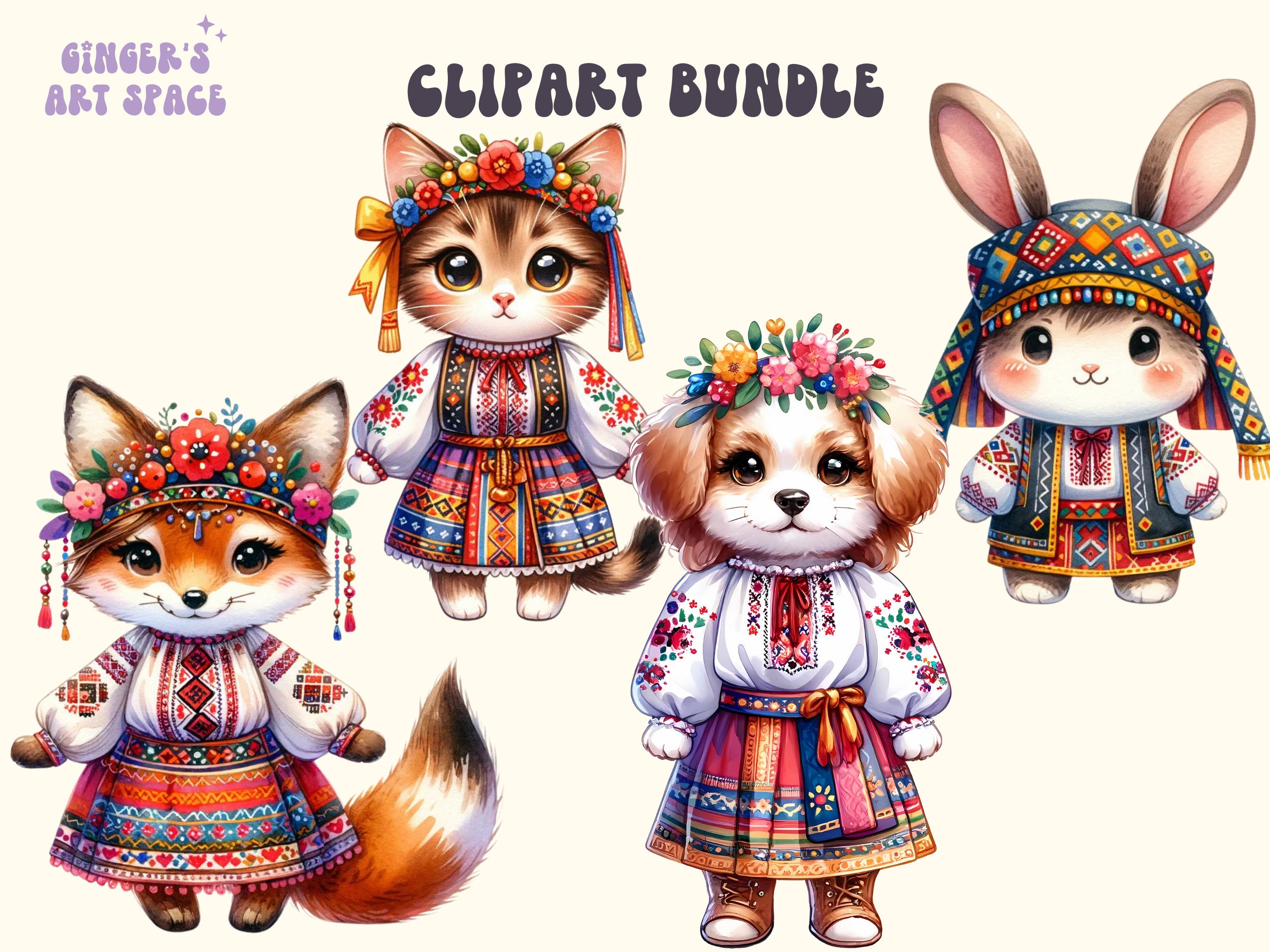 Patriotic Ukrainian Clipart, Cute Ukrainian Animals PNG, Watercolor ...