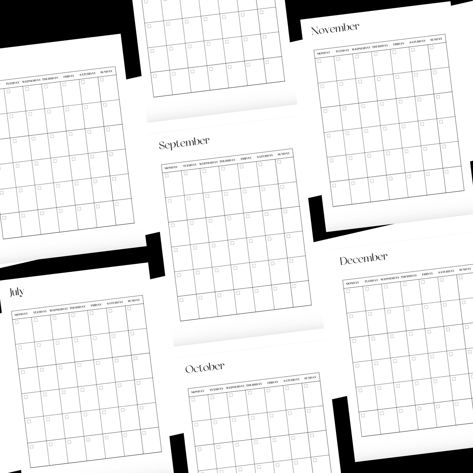 Minimalist Printable Undated Yearly Calendar A4, A5, Letter Sizes - Etsy