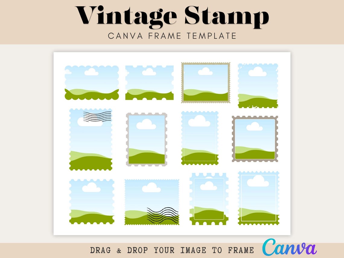 Vintage Stamp Canva Frames | Scrapbook & Junk Journal Templates, Drag ...