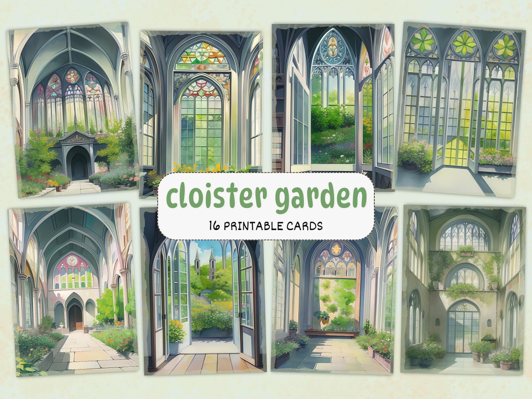 Cloister Garden Aesthetic Background Junk Journal Cards, ATC Cards ...