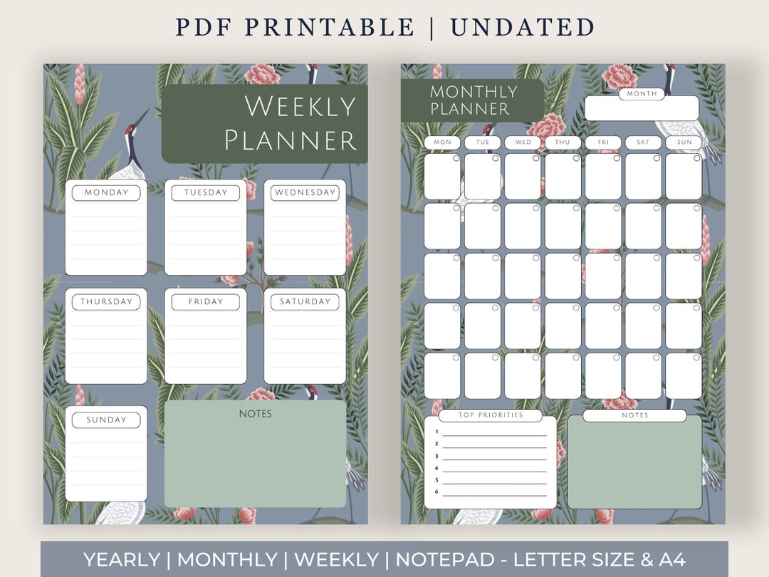 Weekly Planner Printable, Monthly Planner, Yearly Planner, Notepad ...