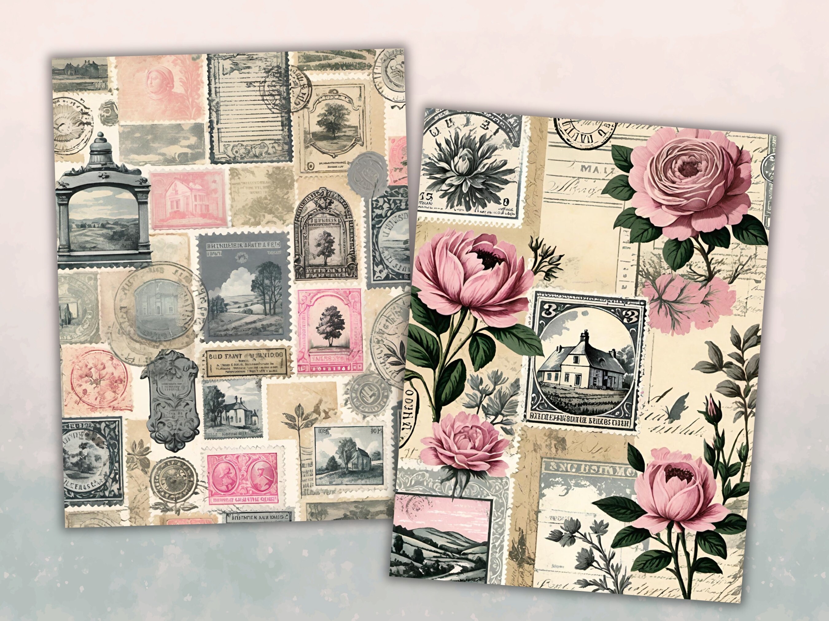 20 Ephemera Collage Sheet Printable Pink Shabby Chic Paper, Antique ...