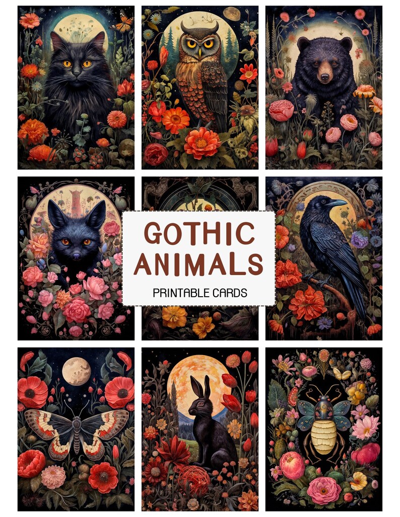 Gothic Animals ATC Cards Printable, 19th Century Classic Ladies ...