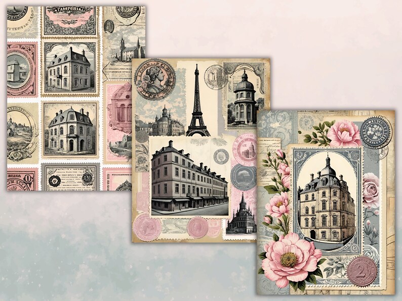 20 Ephemera Collage Sheet Printable Pink Shabby Chic Paper, Antique ...