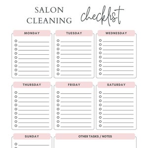Salon Cleaning Checklist. Salon Receptionist Cleaning Duties, Salon ...