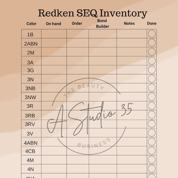 Hair Color Inventory Sheet - Etsy