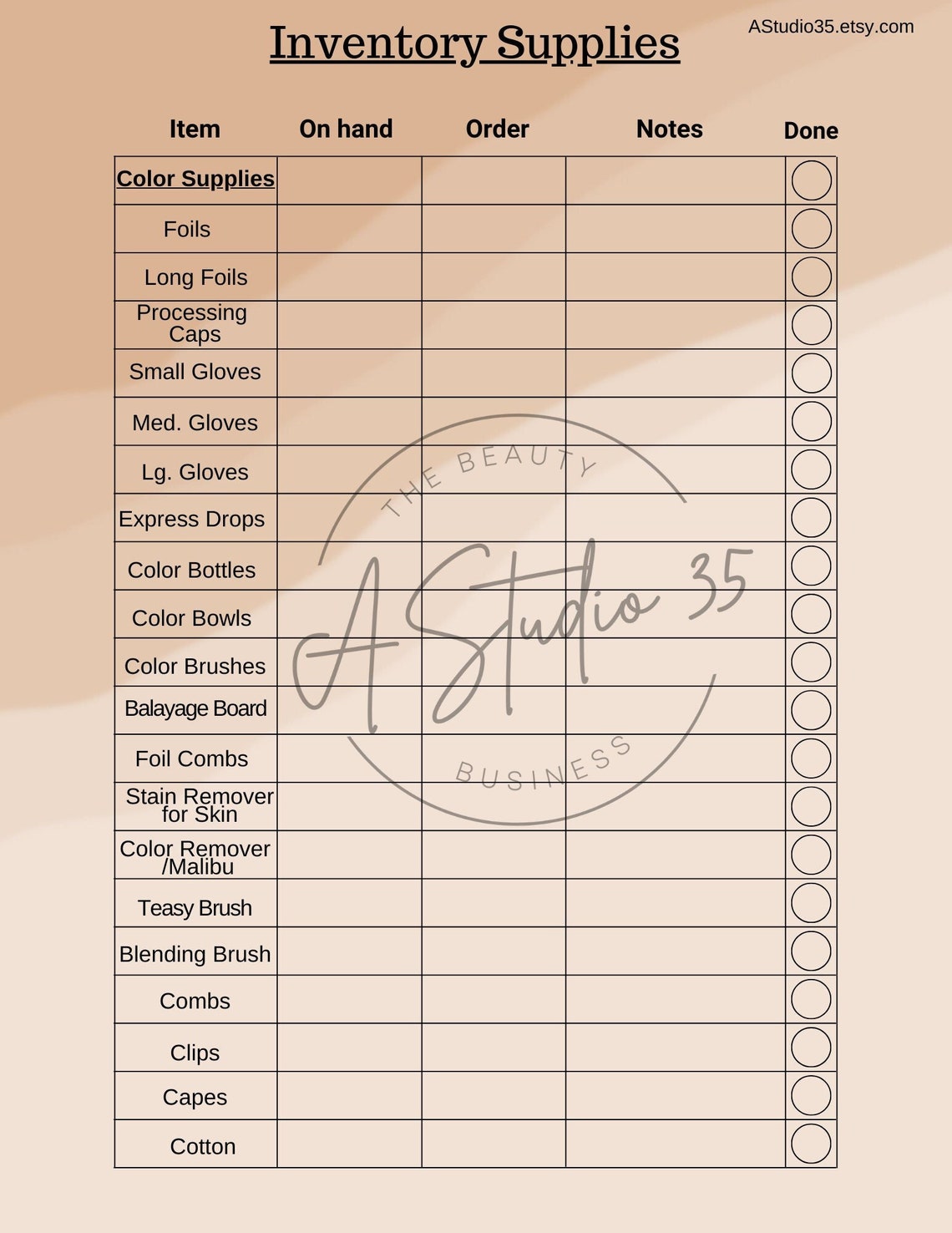 Salon Supply Inventory List. All Supplies Besides the Colors. Salon ...