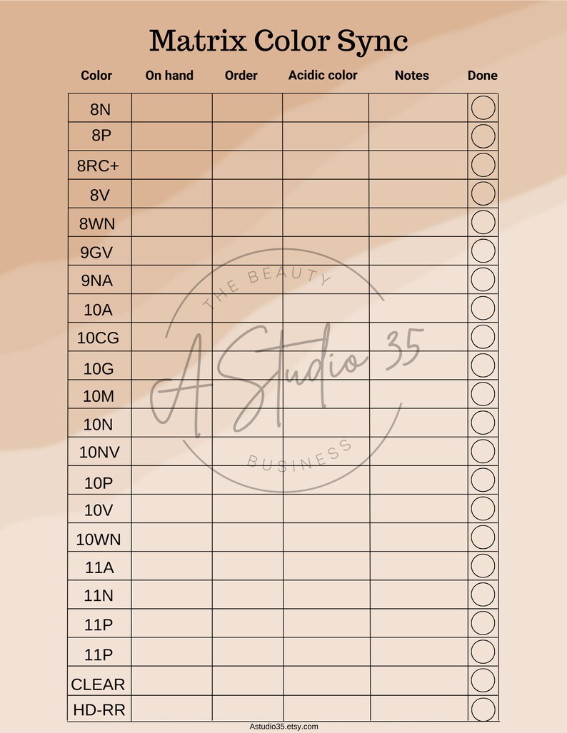 Matrix Color Sync Inventory Sheet. Hairstylist, Salon Inventory - Etsy