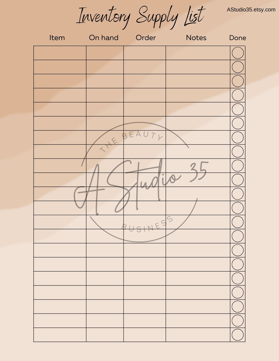 Printable Blank Salon Supply Inventory List. Salon Inventory ...