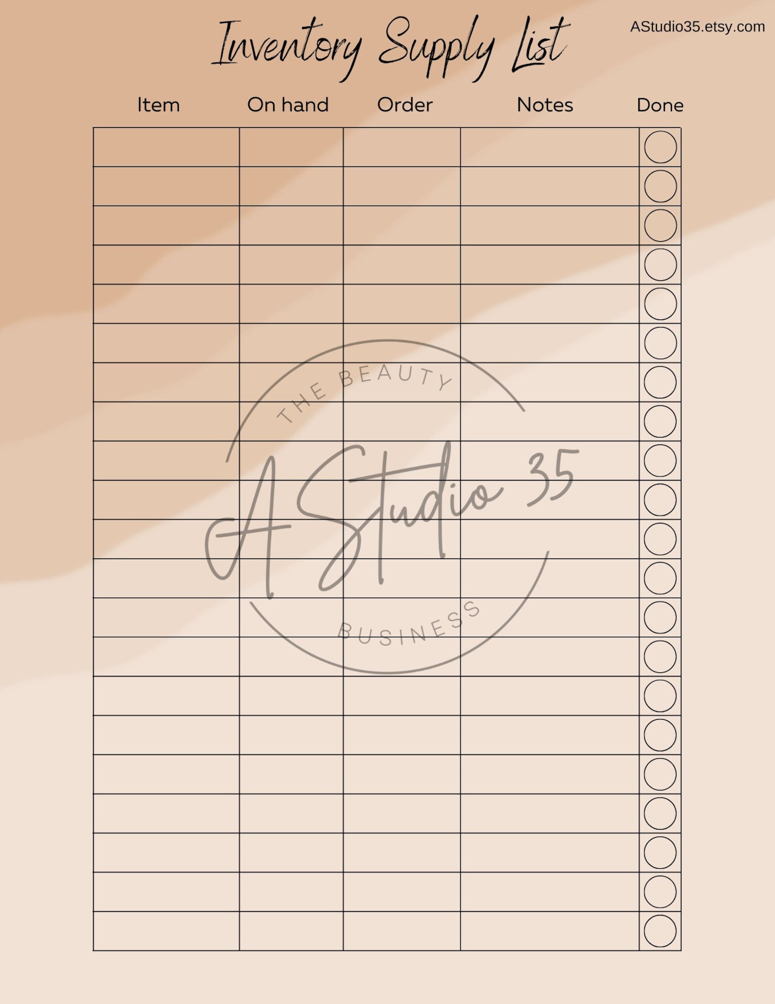 Printable Blank Salon Supply Inventory List. Salon Inventory ...