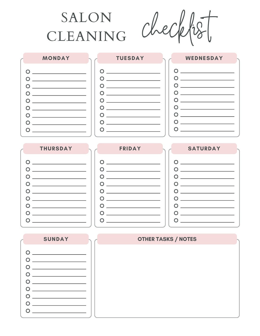 Salon Cleaning Checklist. Salon Receptionist Cleaning Duties, Salon ...