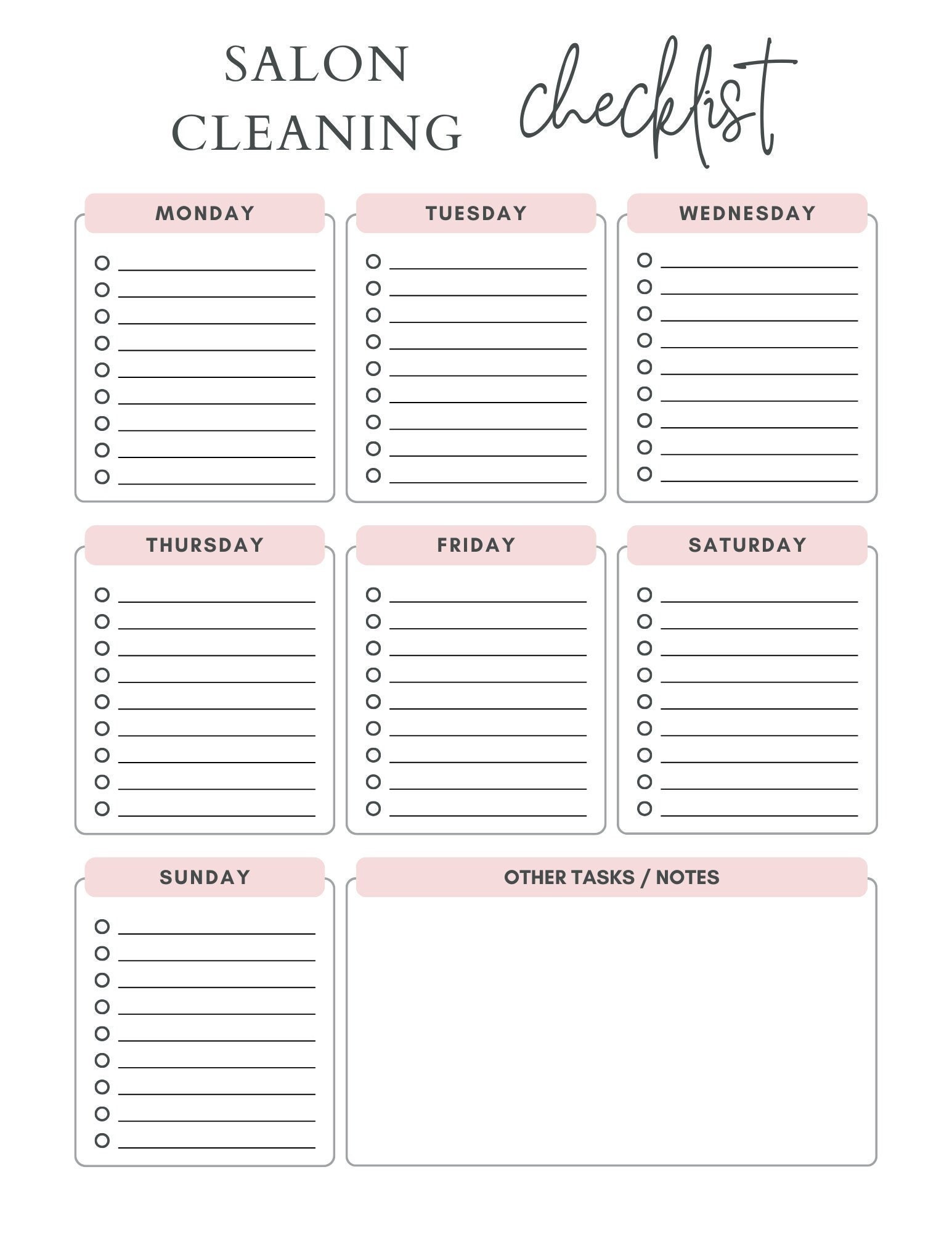 Salon Cleaning Checklist. Salon Receptionist Cleaning Duties, Salon ...