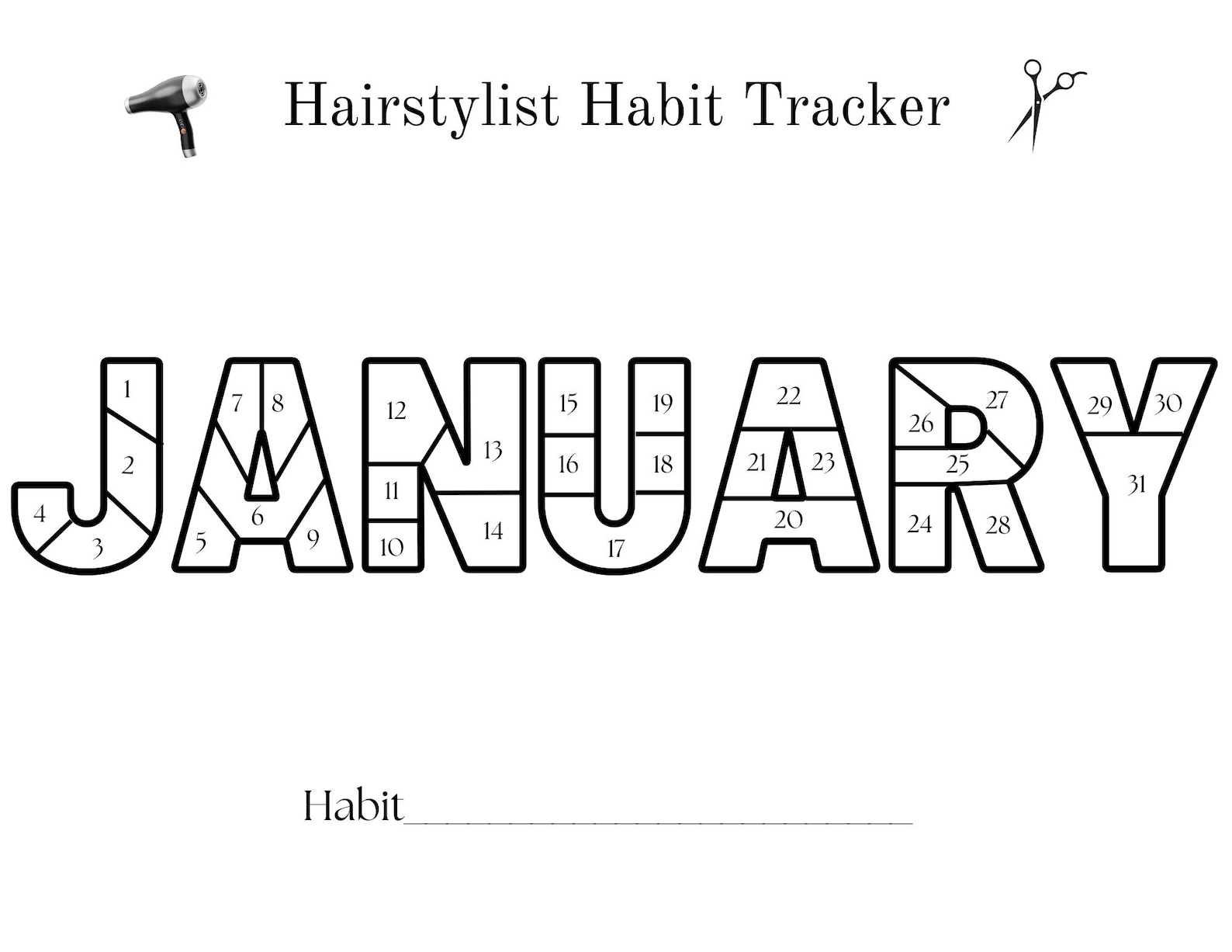 Printable January Habit Tracker Coloring Sheet for Hairstylists ...
