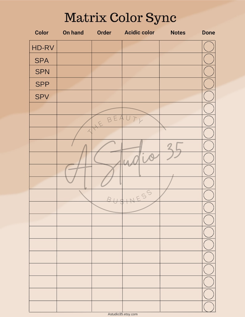 Matrix Color Sync Inventory Sheet. Hairstylist, Salon Inventory - Etsy