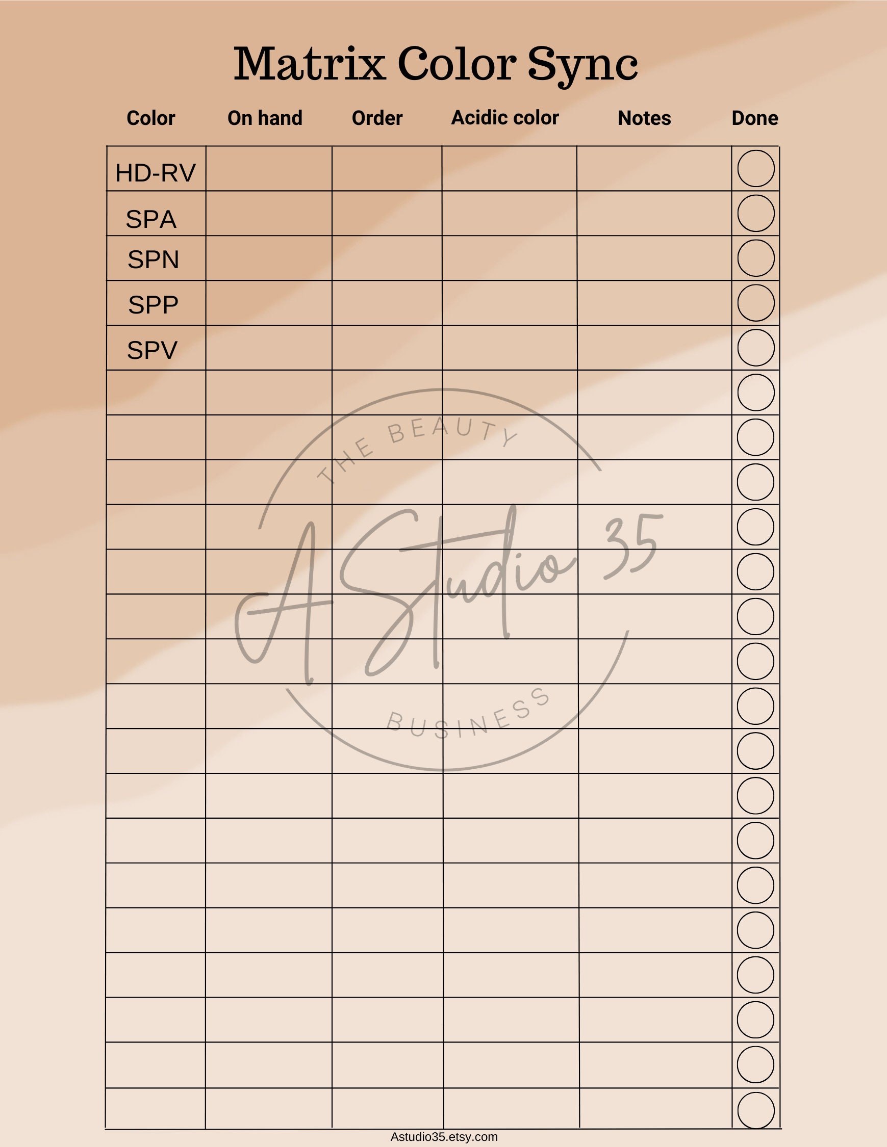 Matrix Color Sync Inventory Sheet. Hairstylist, Salon Inventory - Etsy