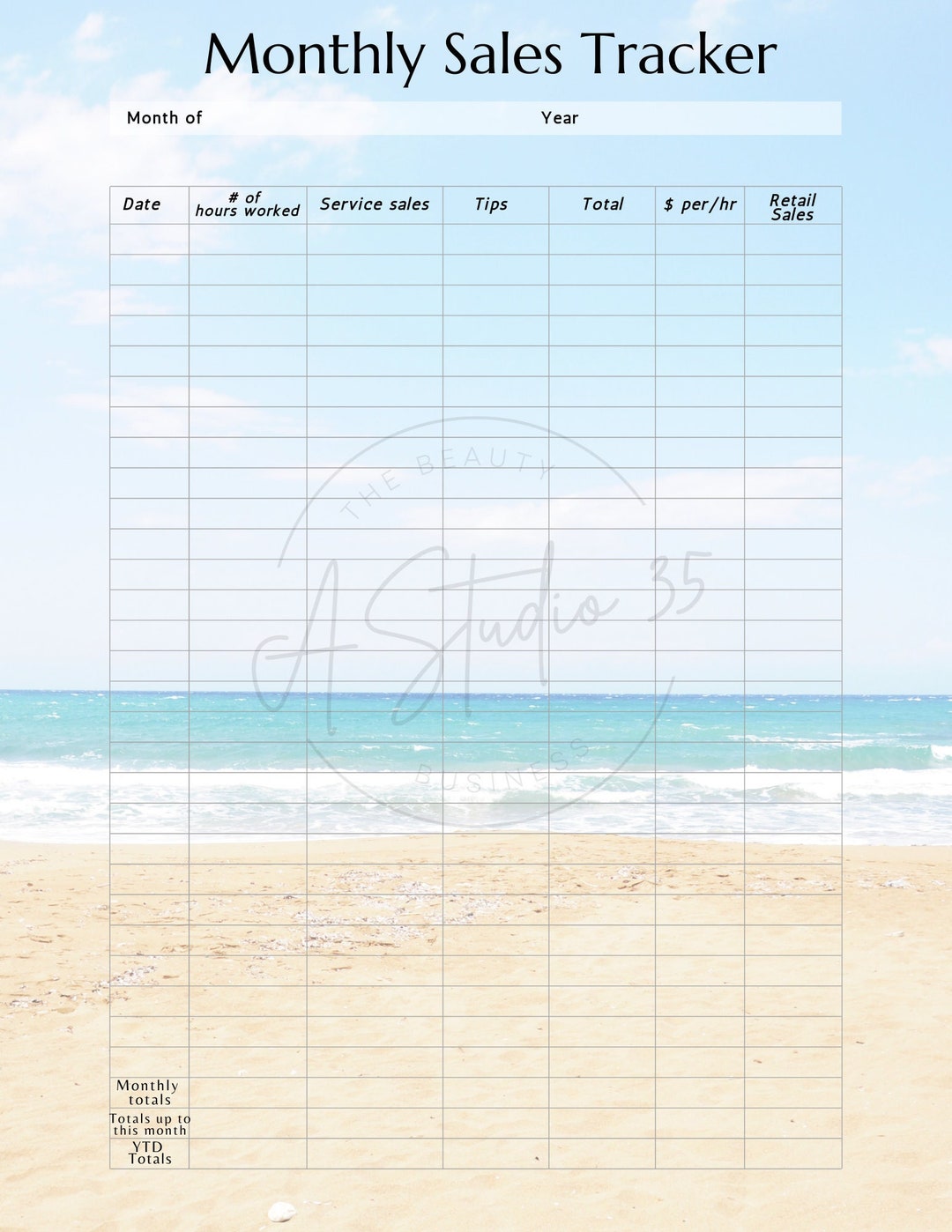 Hairstylist Monthly Sales Tracker,daily Sales Tracker,small Business ...