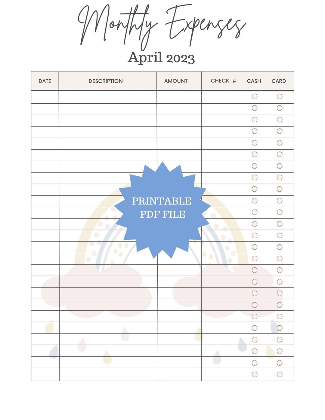 Hairstylist April 2023 Monthly Expense Tracker Sheet. Lash - Etsy
