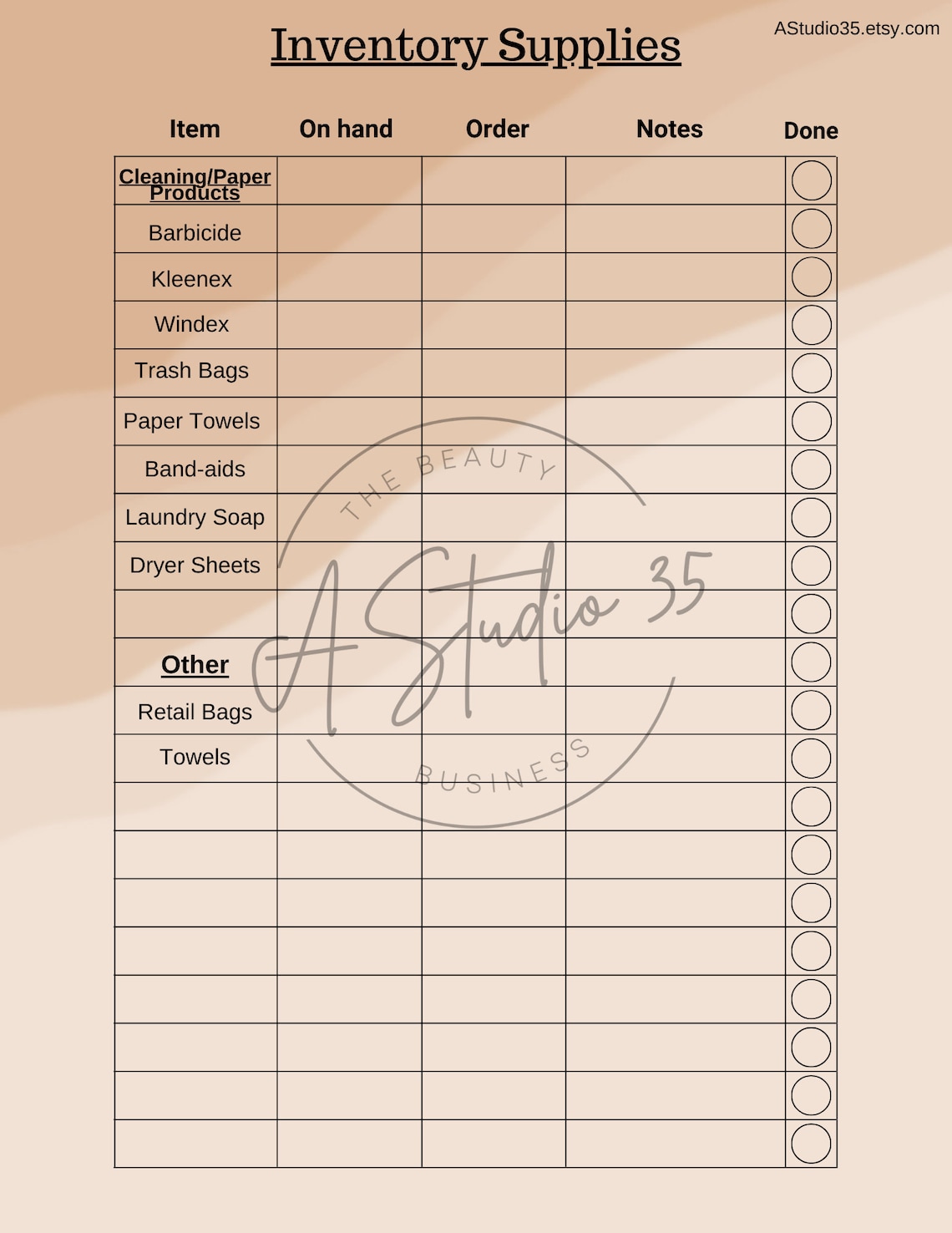 Salon Supply Inventory List. All Supplies Besides the Colors. Salon ...