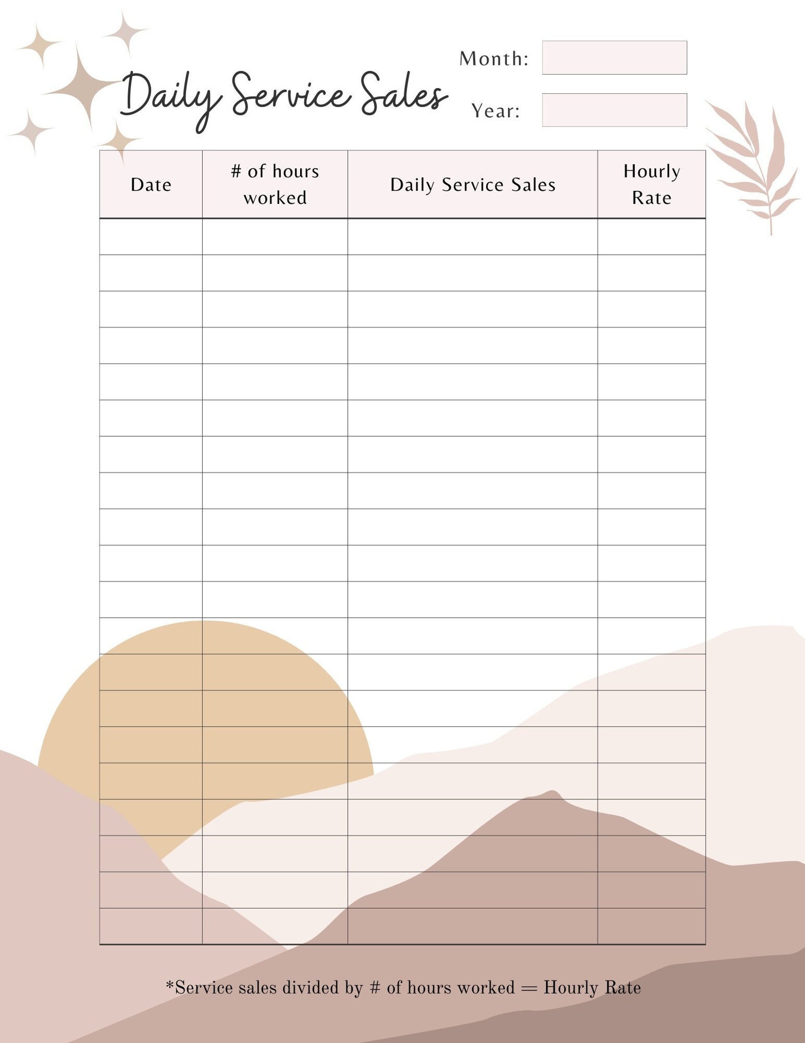Salon Daily Sales Tracker for Stylists | Salon Income Log| Service ...