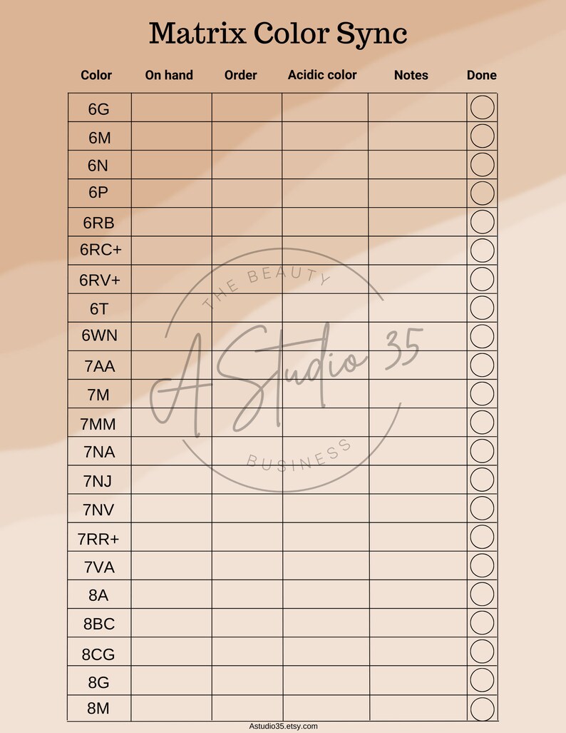 Matrix Color Sync Inventory Sheet. Hairstylist, Salon Inventory - Etsy