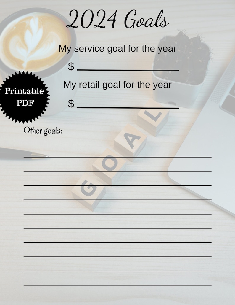 2024 Goals Sheet for Hairstylist, Esthetician, Nail Tech, Lash, Tech ...