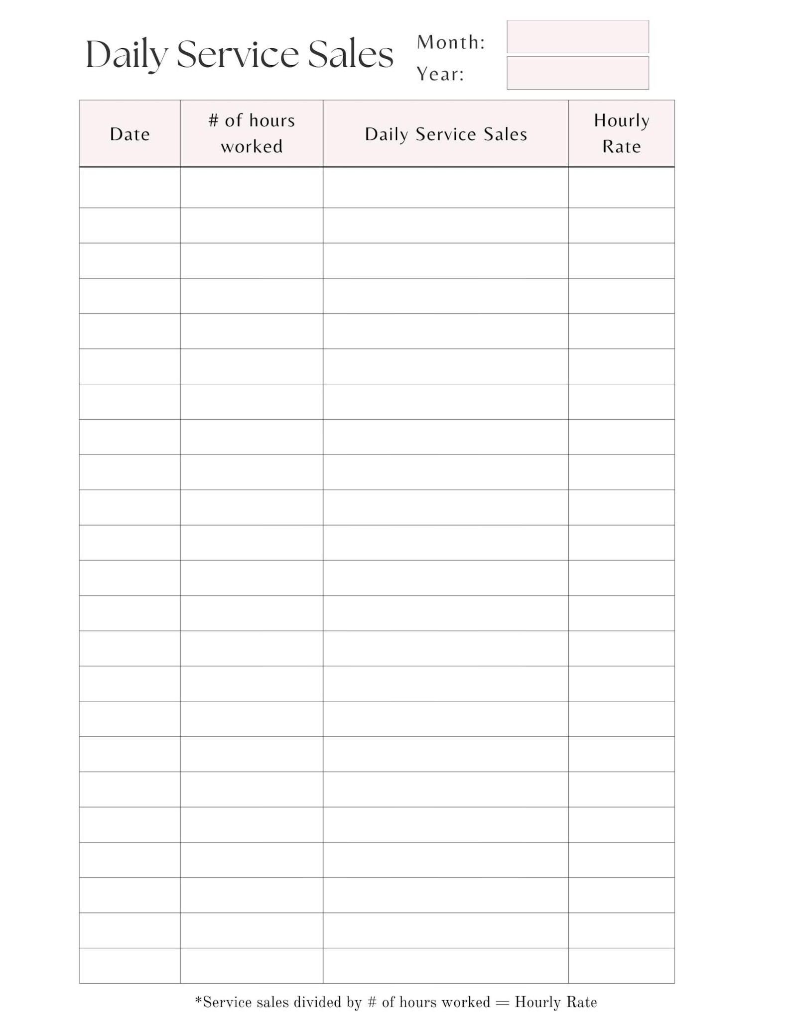Printable Salon Daily Sales Tracker for Stylists | Stylist Income Log ...