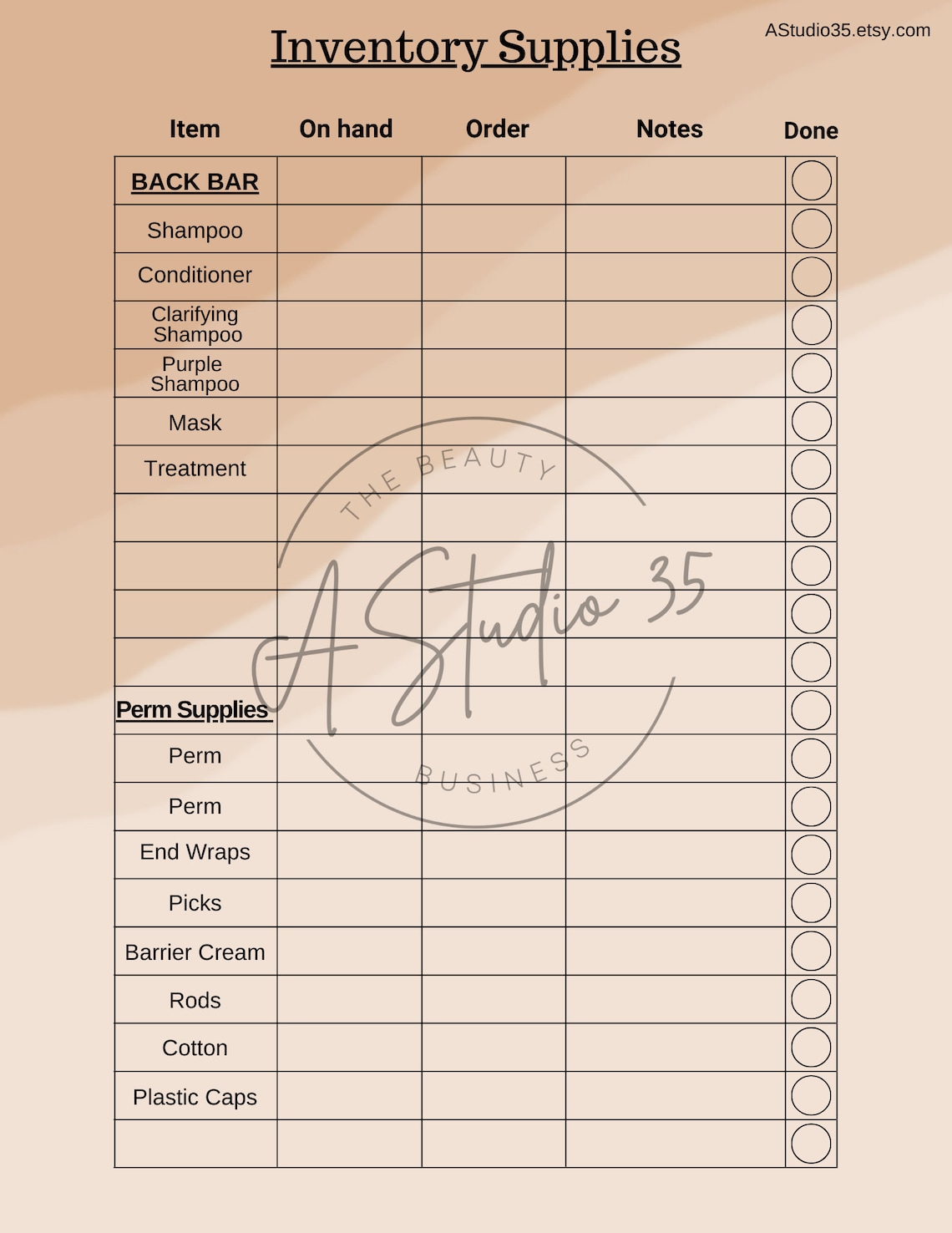 Salon Supply Inventory List. All Supplies Besides the Colors. Salon ...