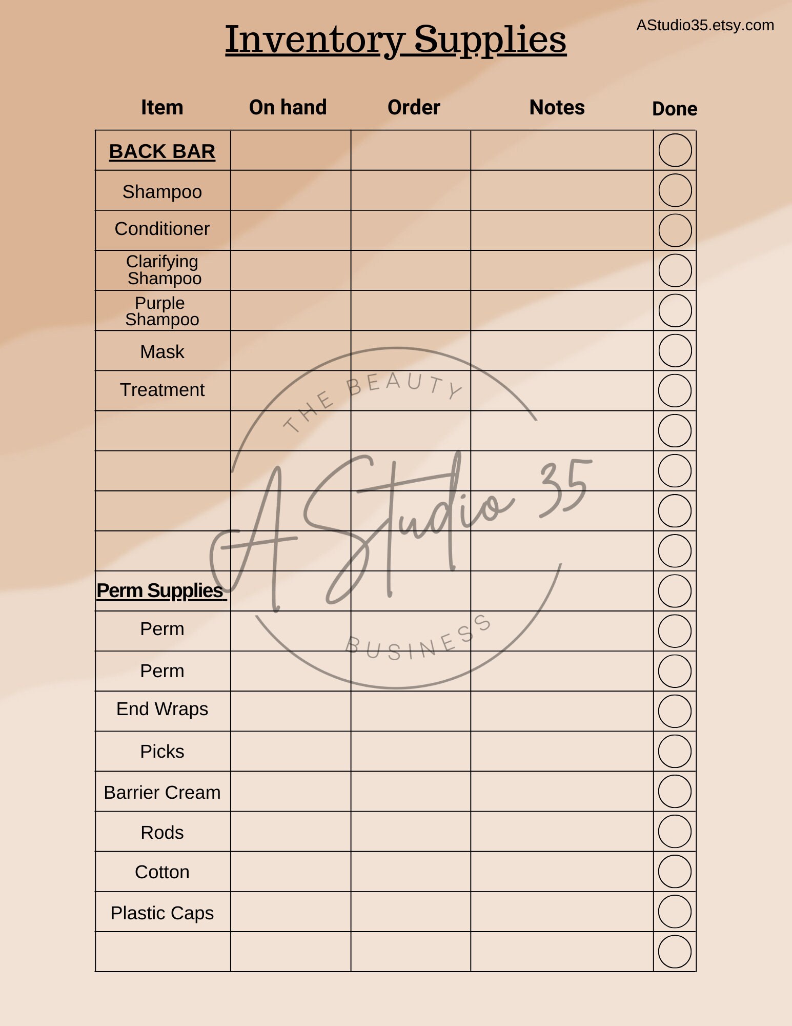 Salon Supply Inventory List. All Supplies Besides the Colors. Salon ...