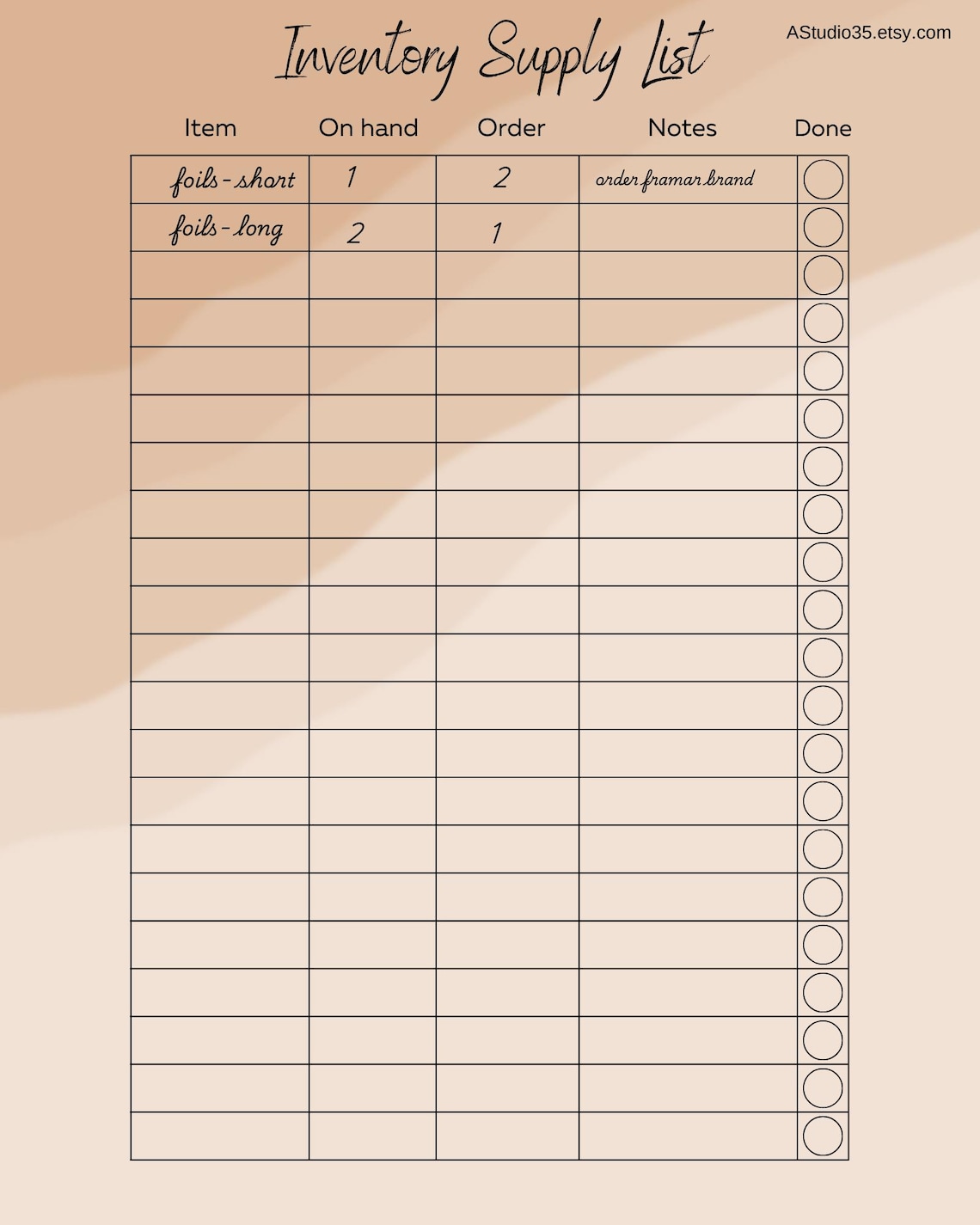 Printable Blank Salon Supply Inventory List. Salon Inventory ...