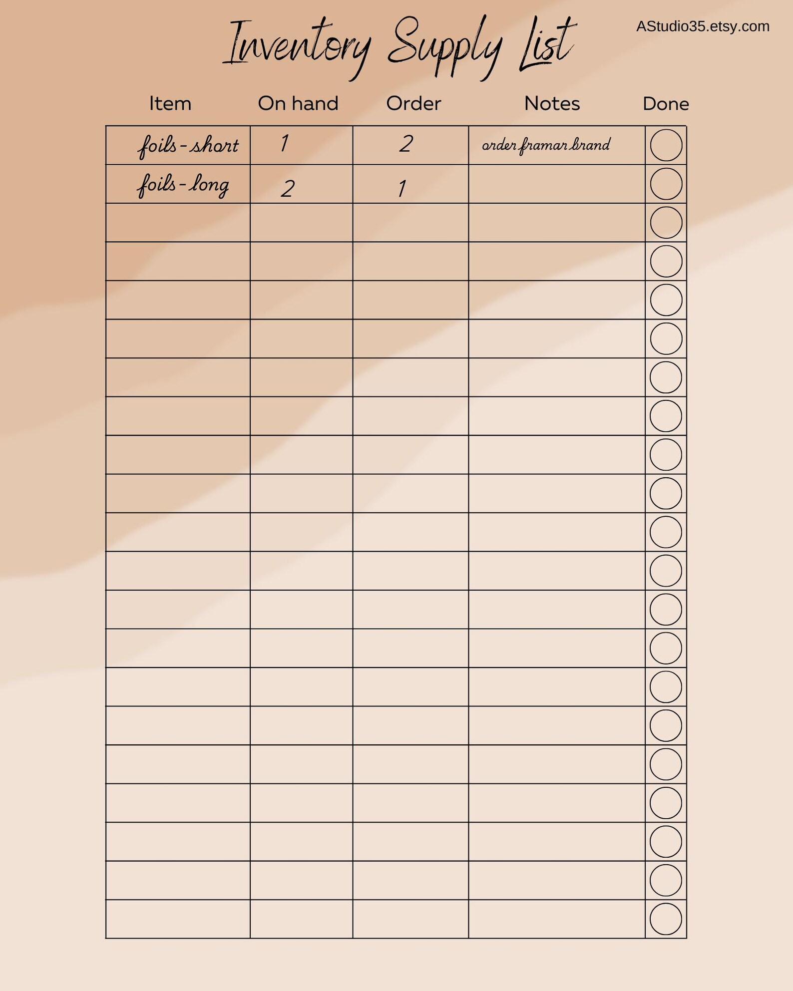 Printable Blank Salon Supply Inventory List. Salon Inventory ...