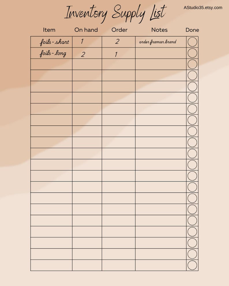 Printable Blank Salon Supply Inventory List. Salon Inventory ...