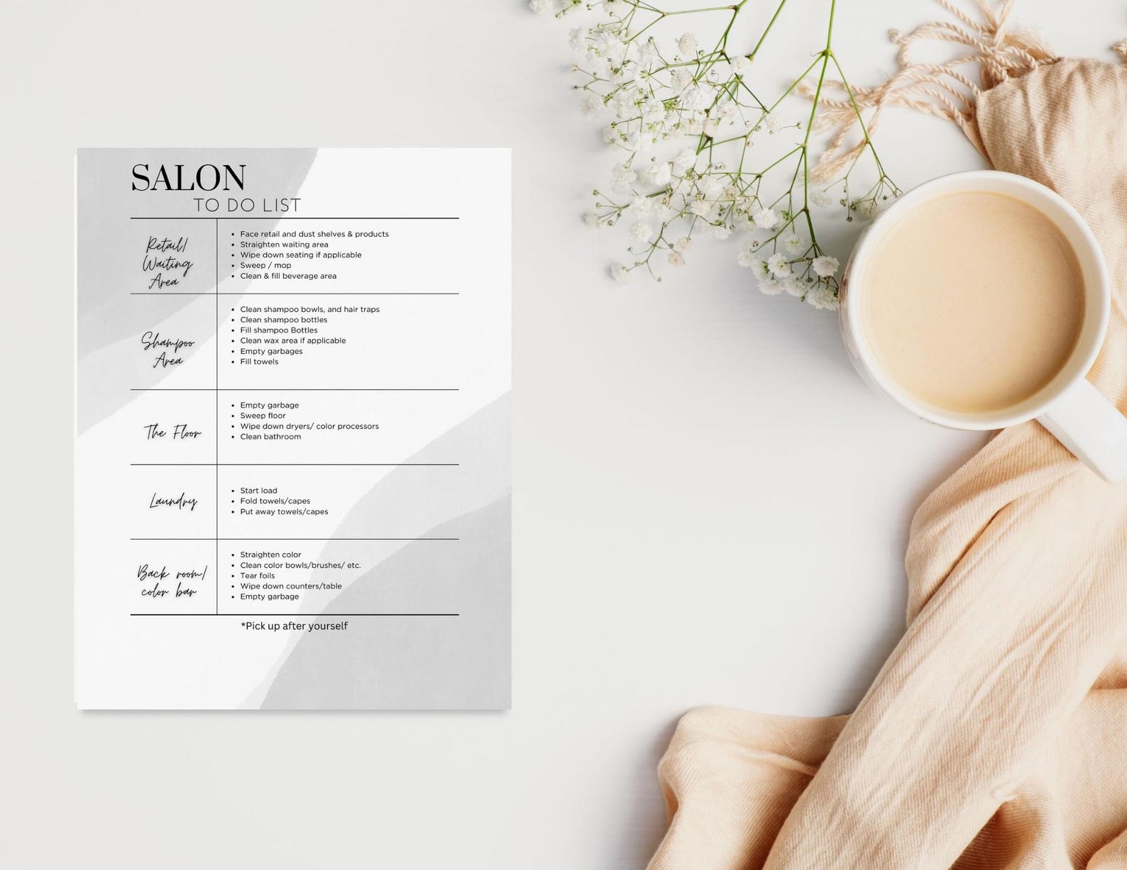Salon to Do List, Salon Cleaning List, Salon End of Day Closing List ...