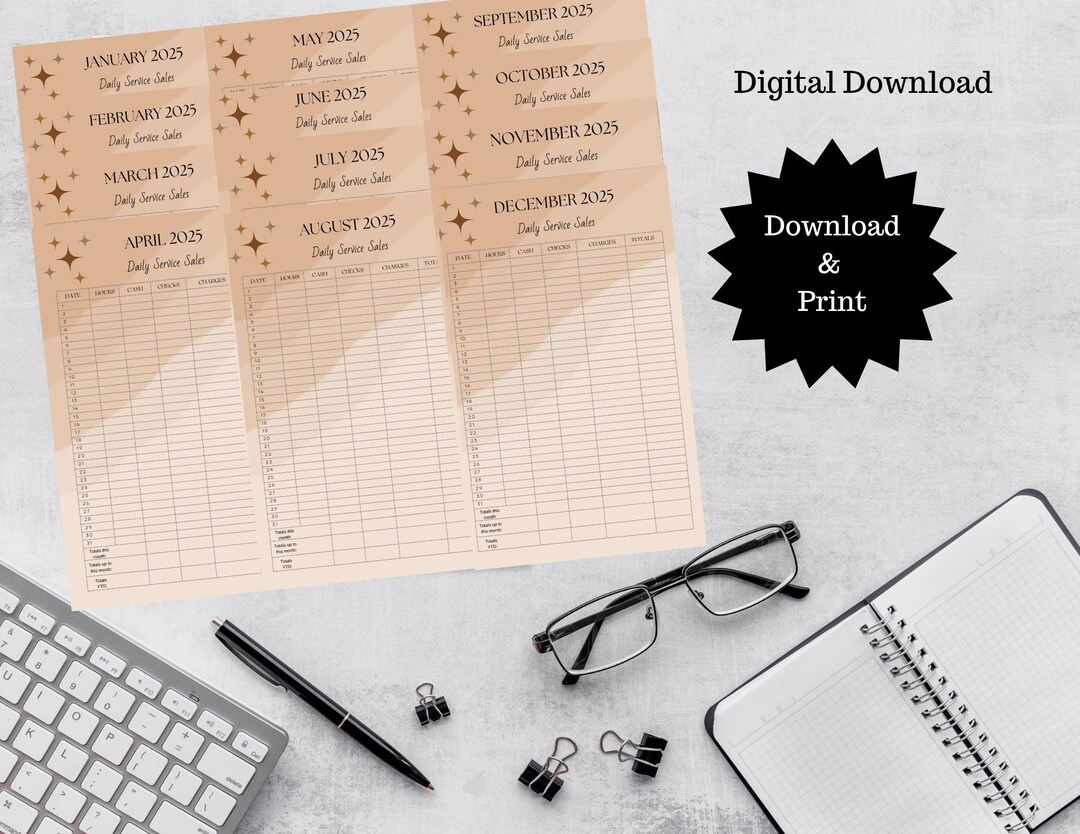 2025- 12 Month Daily Sales Tracker for Hairstylists, Booth Renters ...