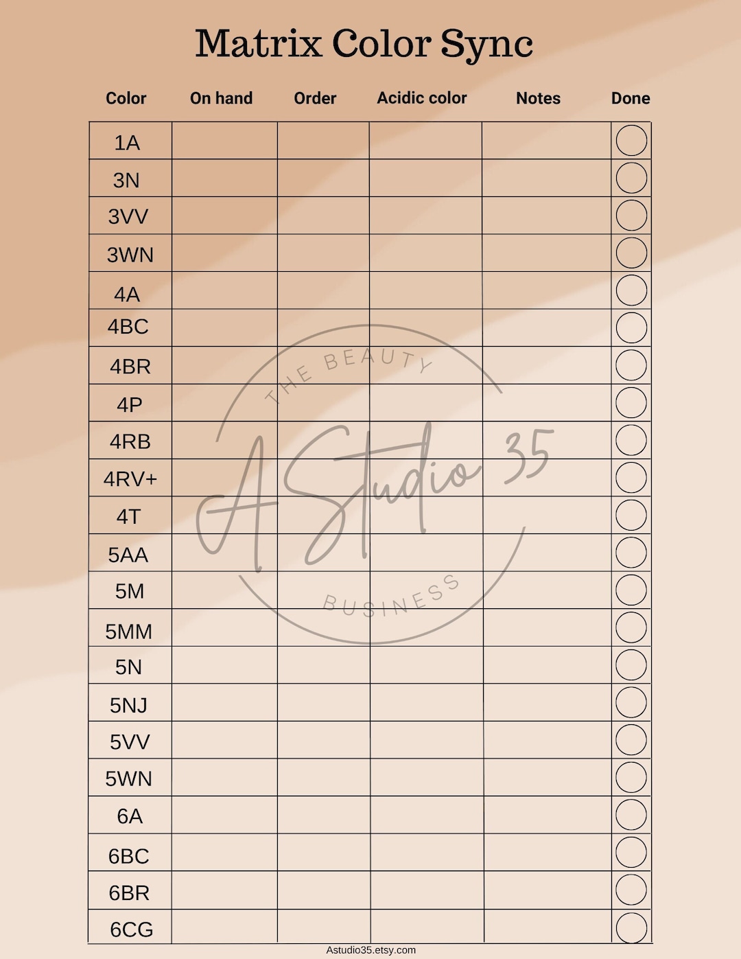 Matrix Color Sync Inventory Sheet. Hairstylist, Salon Inventory - Etsy