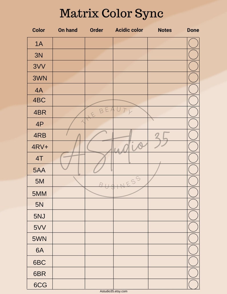 Matrix Color Sync Inventory Sheet. Hairstylist, Salon Inventory - Etsy