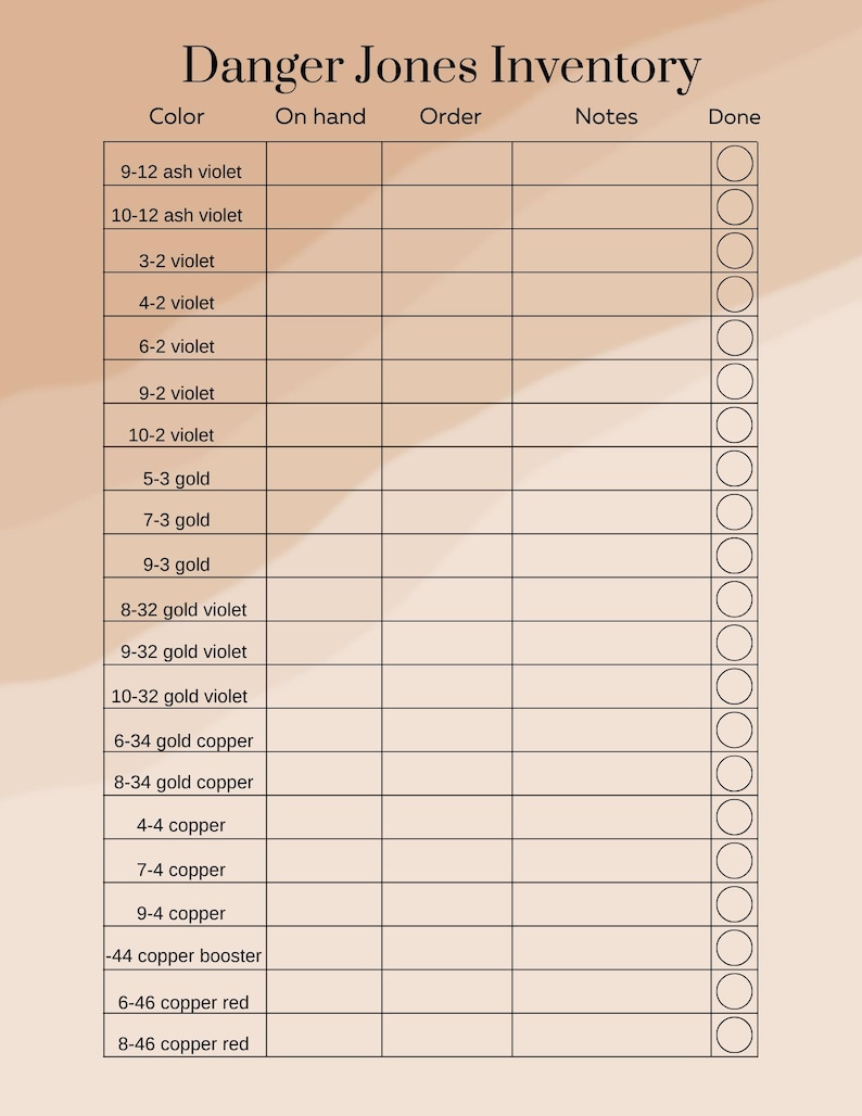 Danger Jones Gloss Printable Color Inventory Sheet, Inventory Tracker ...