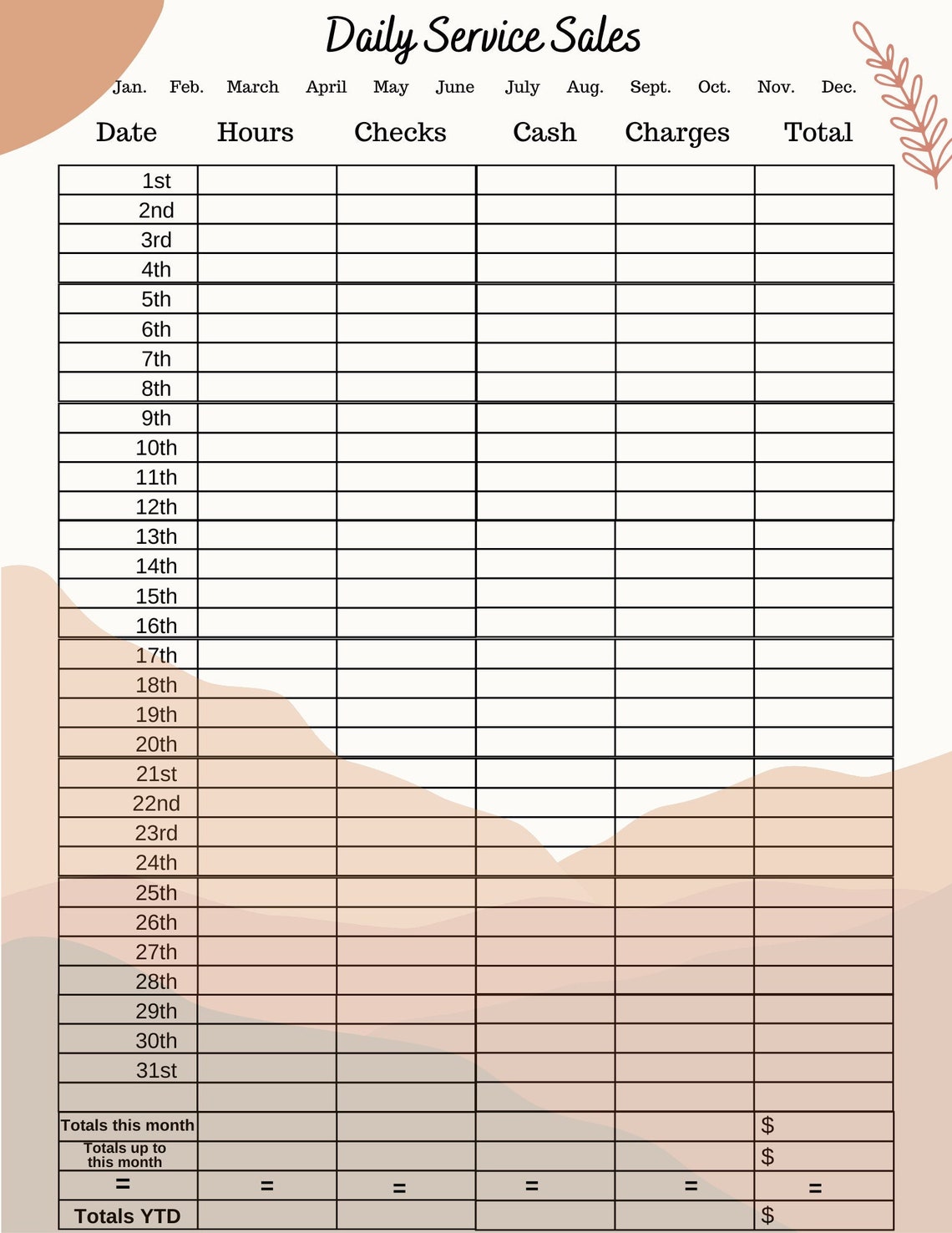 Hairstylist Daily Service Sales Tracker, Beauty Professionals ...