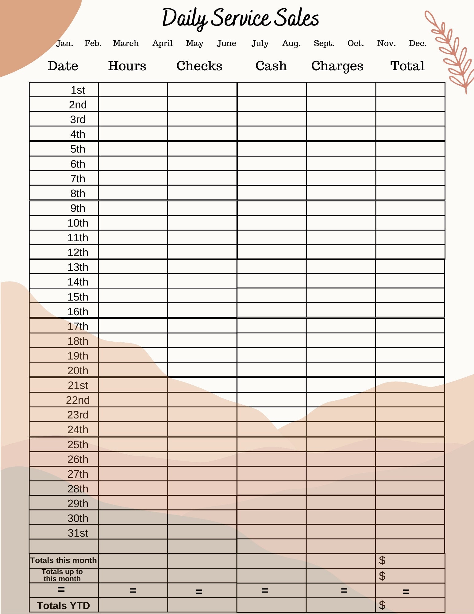 Hairstylist Daily Service Sales Tracker, Beauty Professionals ...