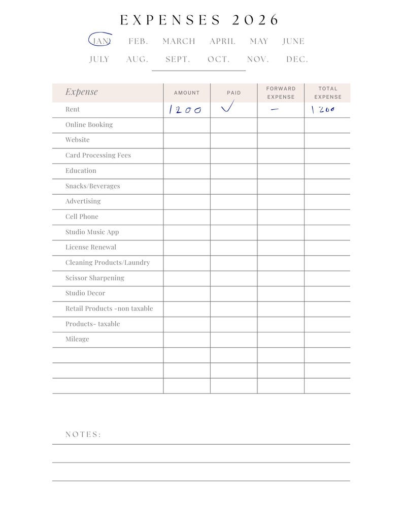 2026 Salon Expense Tracker for Hairstylists, Booth Renters, Salon ...