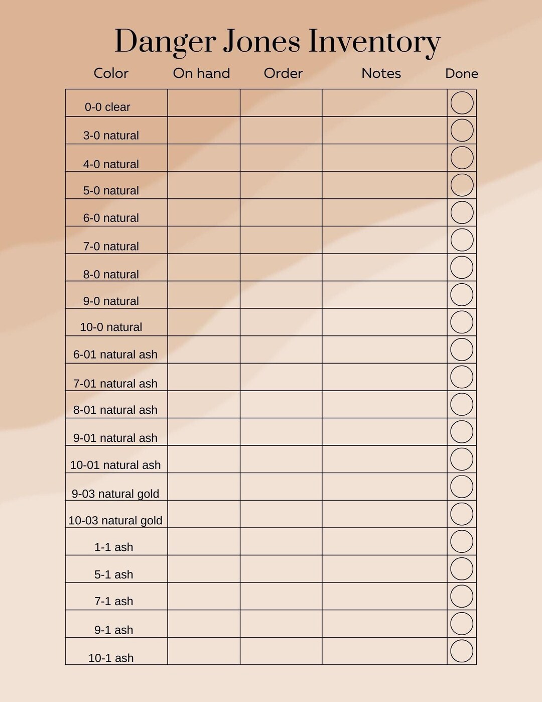 Danger Jones Gloss Printable Color Inventory Sheet, Inventory Tracker ...